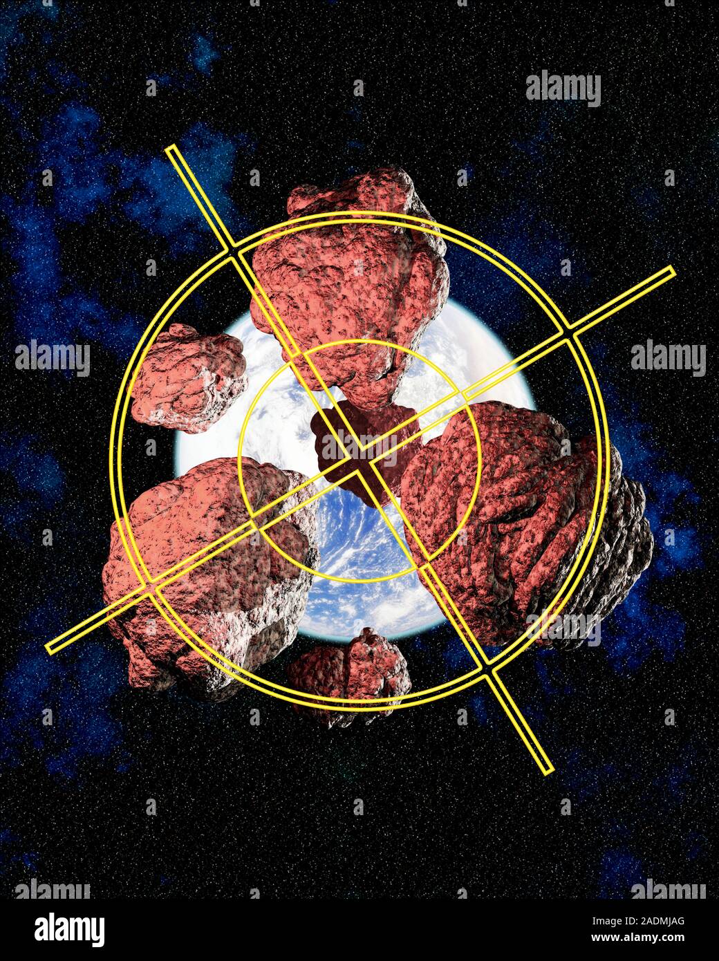 Asteroid deflection. Computer artwork of a target symbol aiming at a ...
