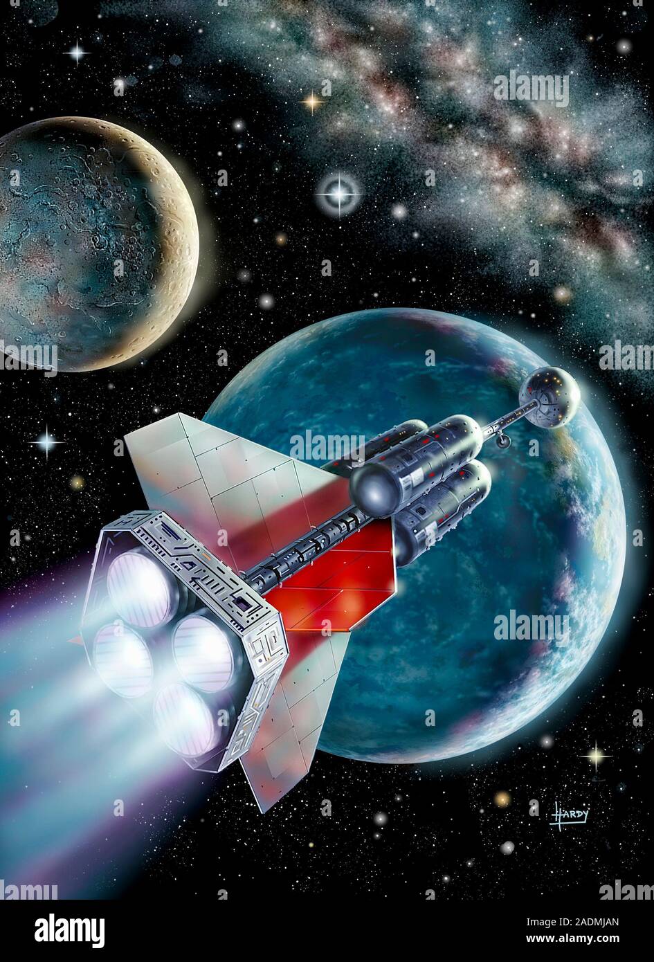 Starship arriving at an alien planet, artwork Stock Photo - Alamy