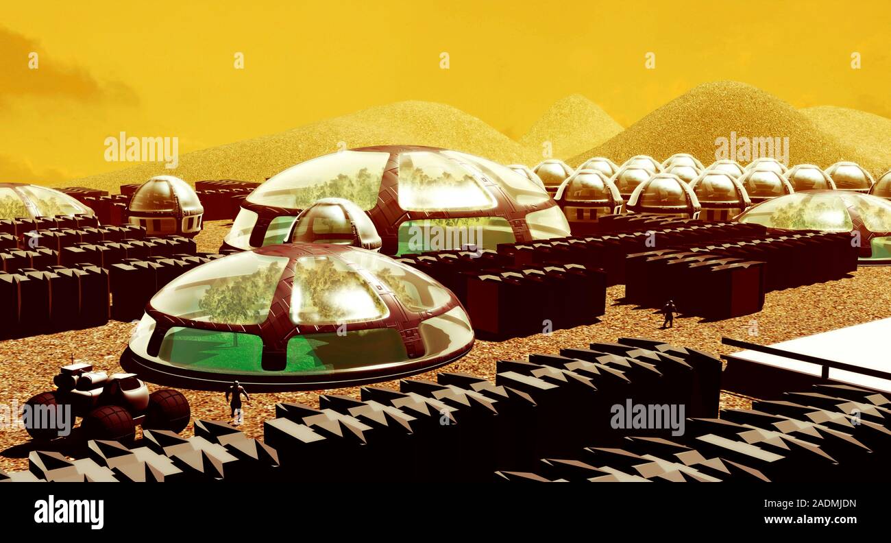 Space colony. Computer artwork of a human settlement on an alien planet ...