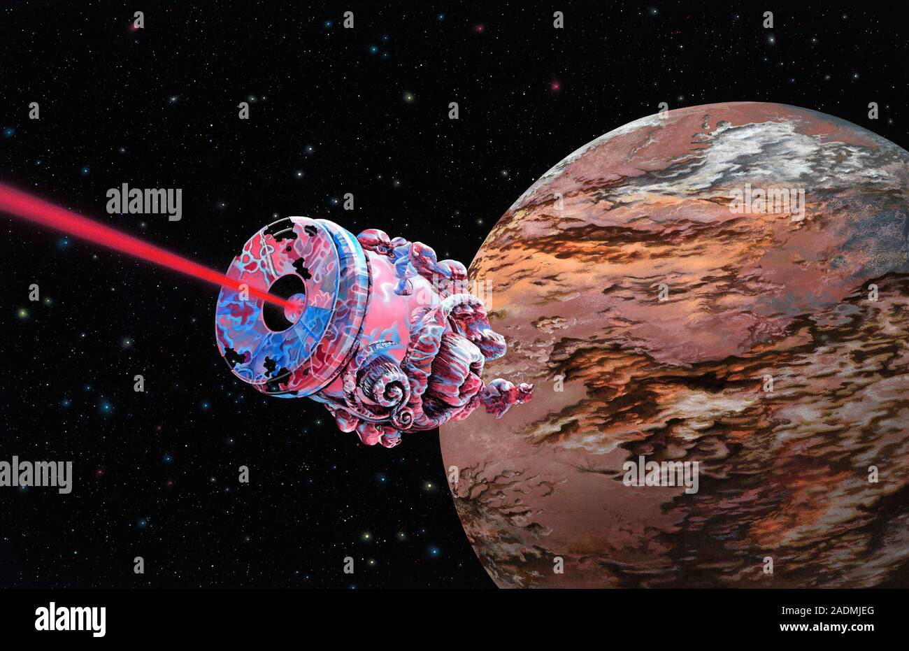 Spacecraft probe. Artwork of a spacecraft probe orbiting a dead ...