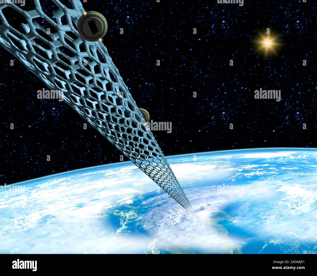 Carbon Nanotube Space Elevator Conceptual Computer Artwork Of A