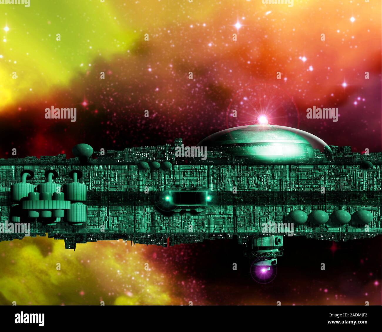 Space ark. Conceptual computer artwork of a spacecraft in space. A ...