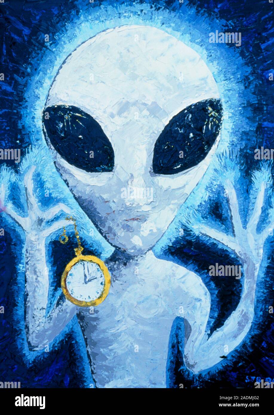 Space alien. Composite oil painting representing an alien ...
