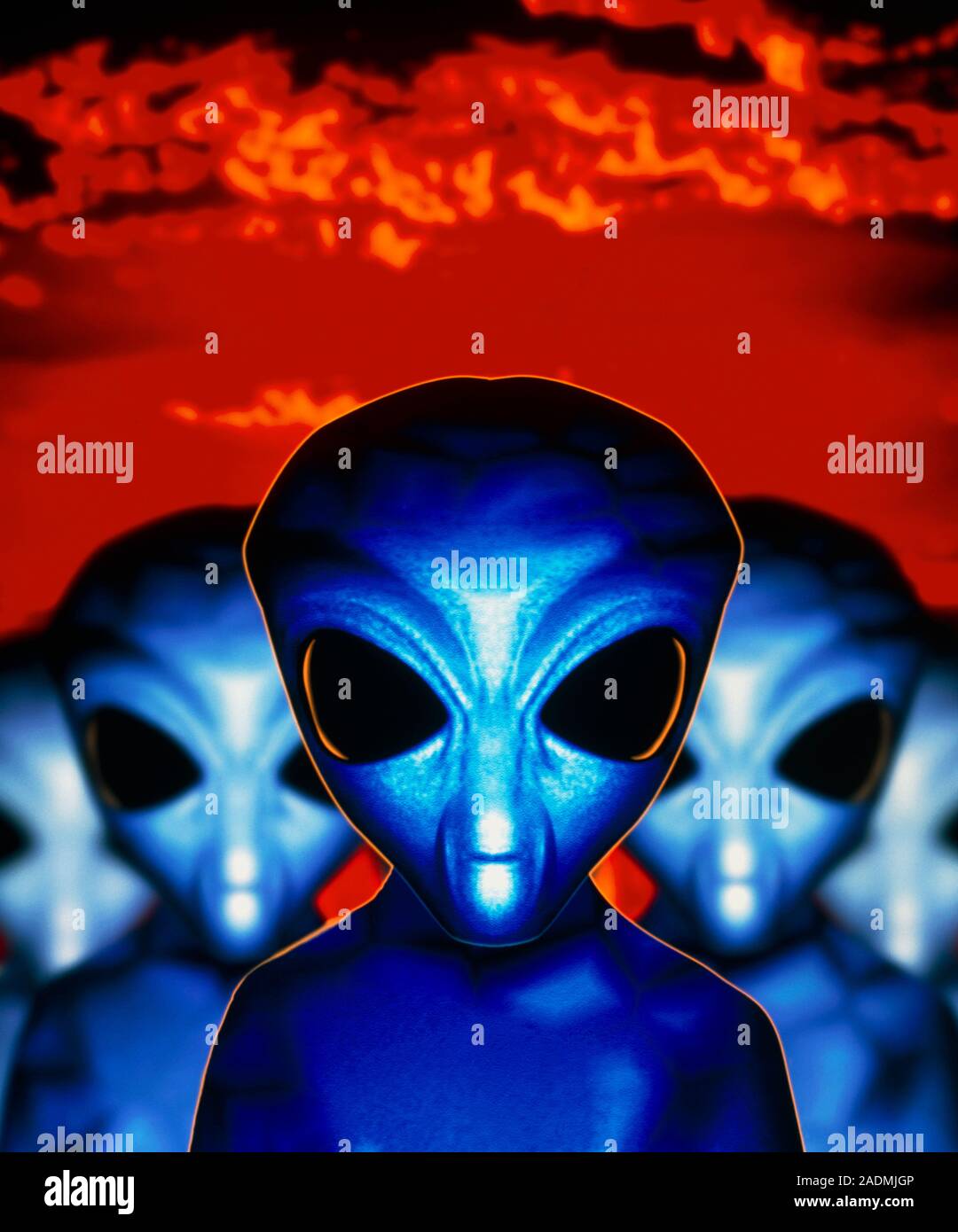 Space aliens. Computer artwork of a group of aliens or ...