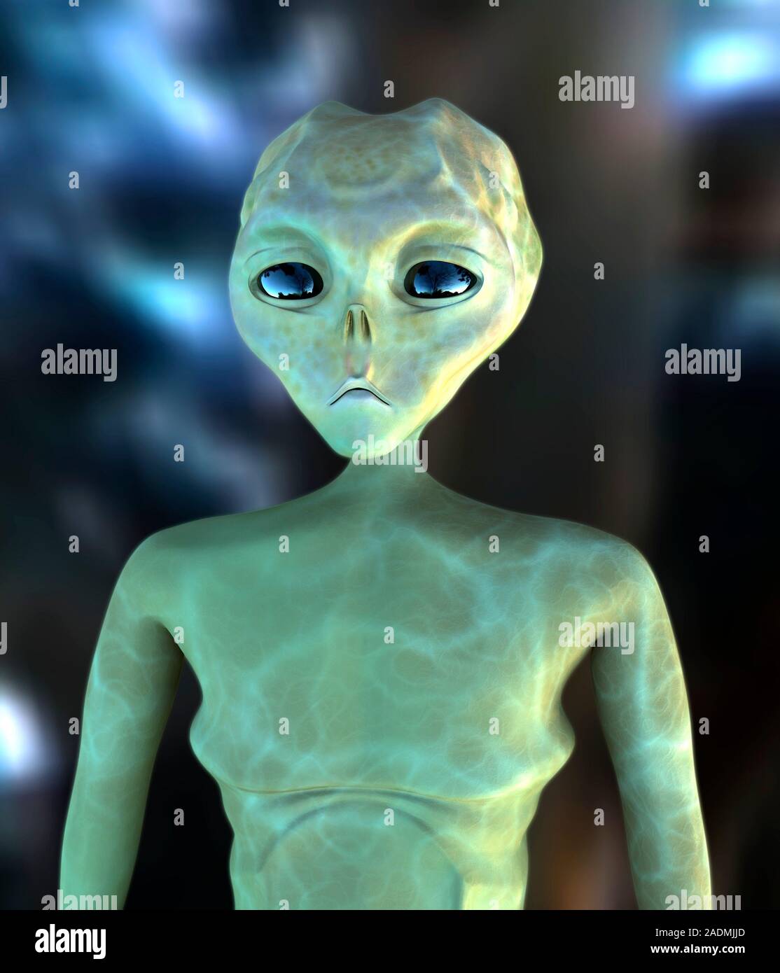 Alien, computer artwork. This is the most common conception of an alien ...