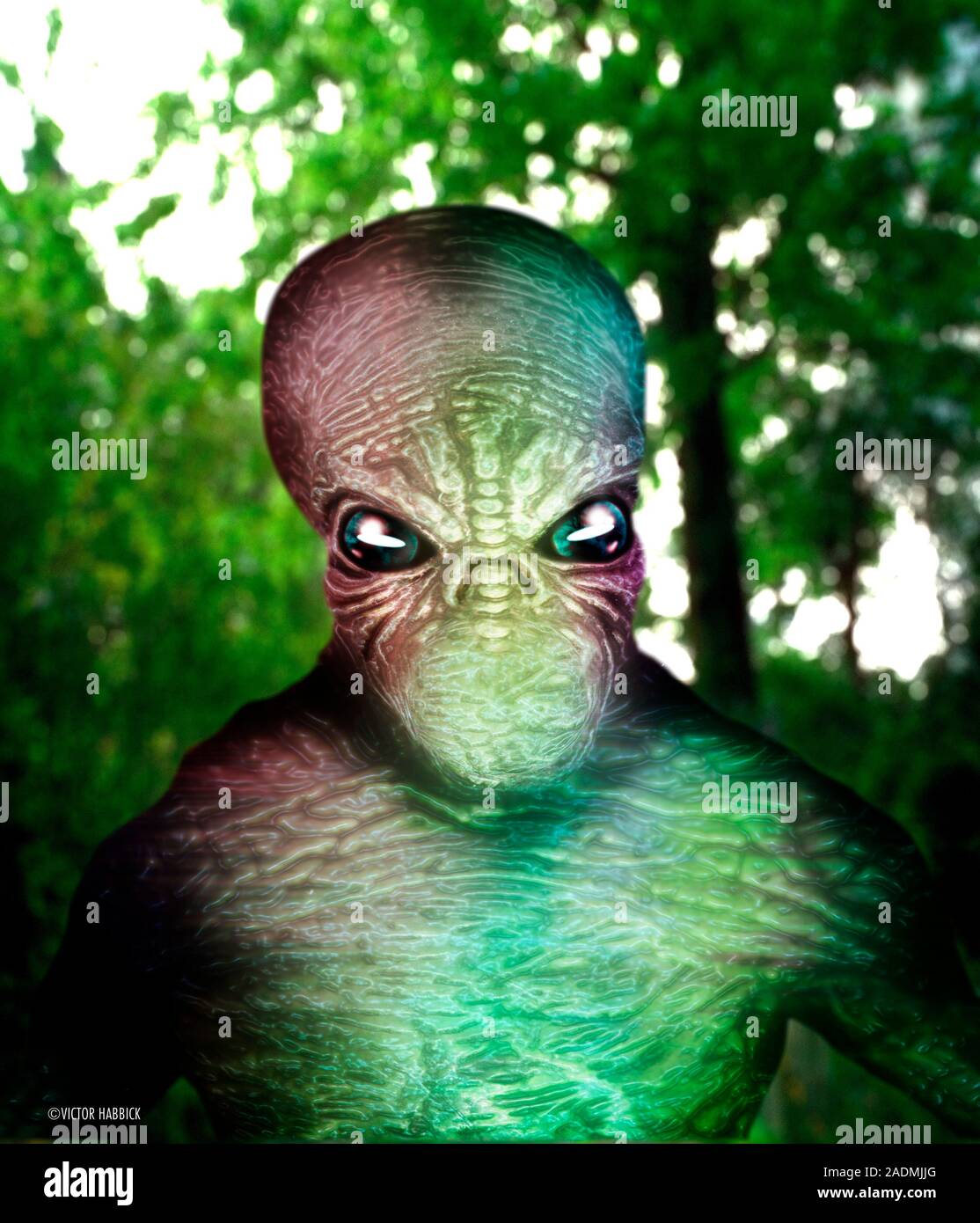 Alien emerging from a forest, computer artwork Stock Photo - Alamy
