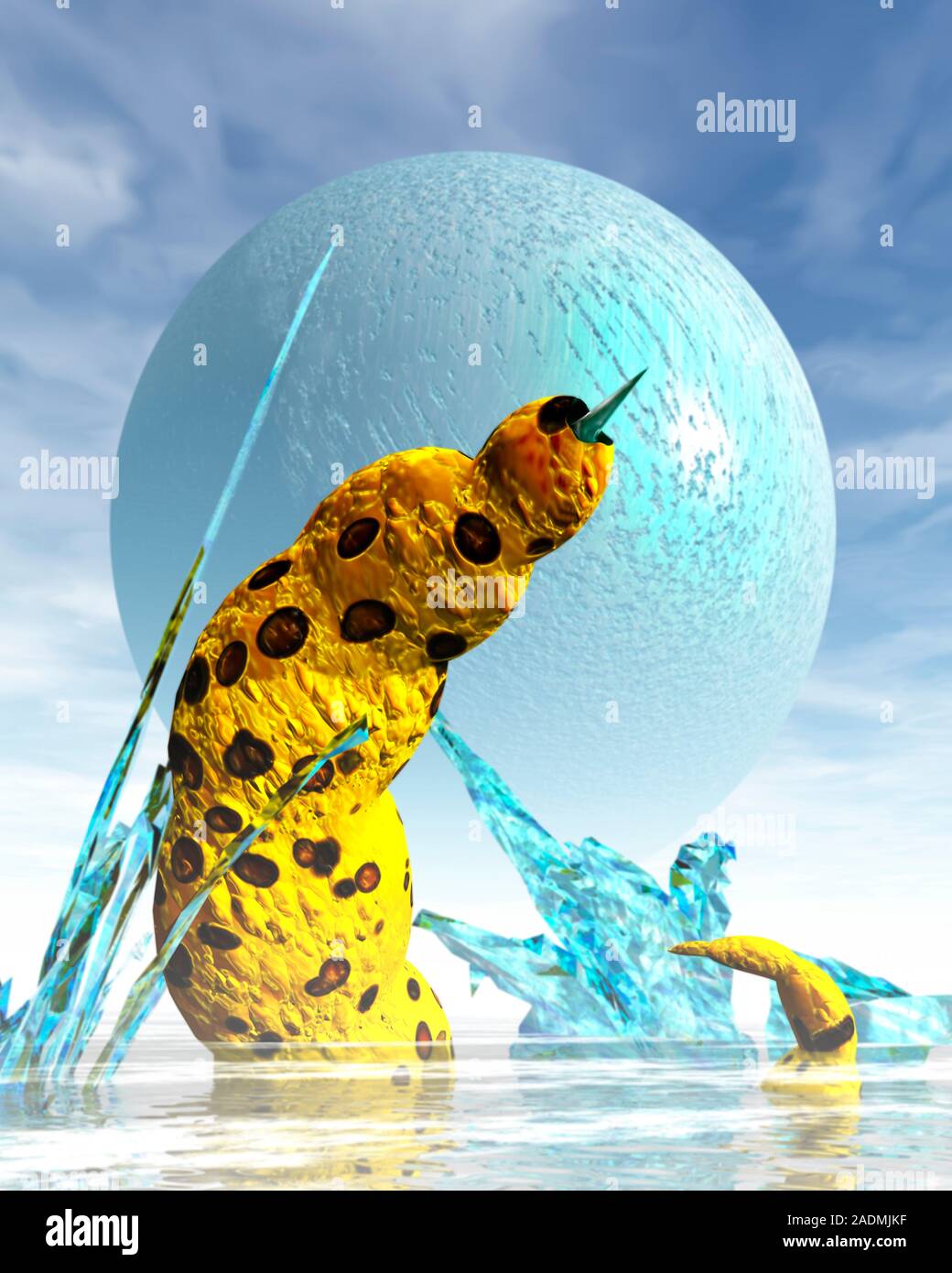 Alien parasite. Computer artwork of a parasite on an alien moon. Its ...