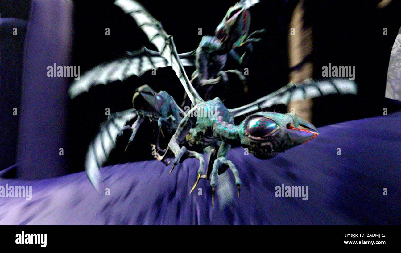 Flying aliens. Computer artwork depicting a scientist's impression of a ...