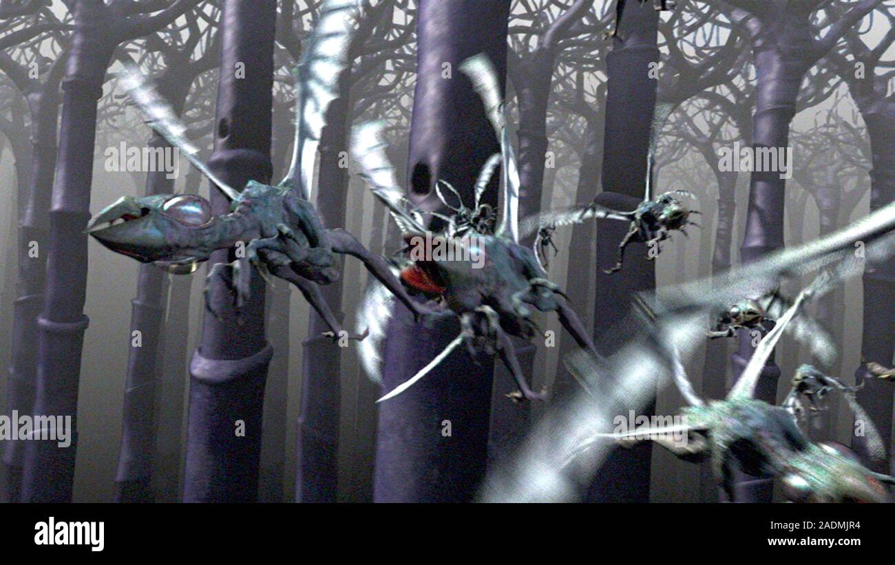 Flying aliens. Computer artwork depicting a scientist's impression of ...