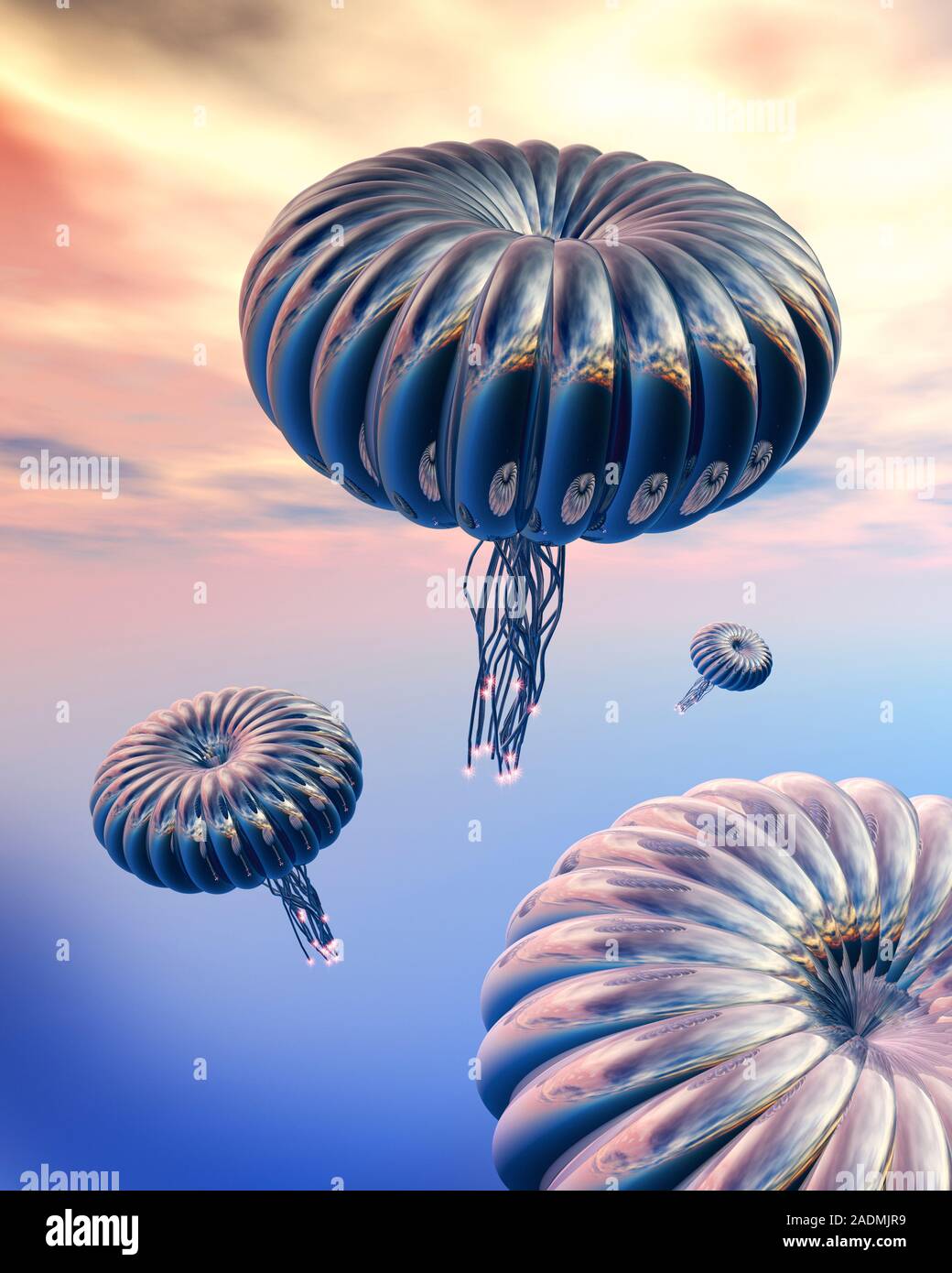 Alien life in clouds, computer artwork depicting jellyfish-like aliens ...