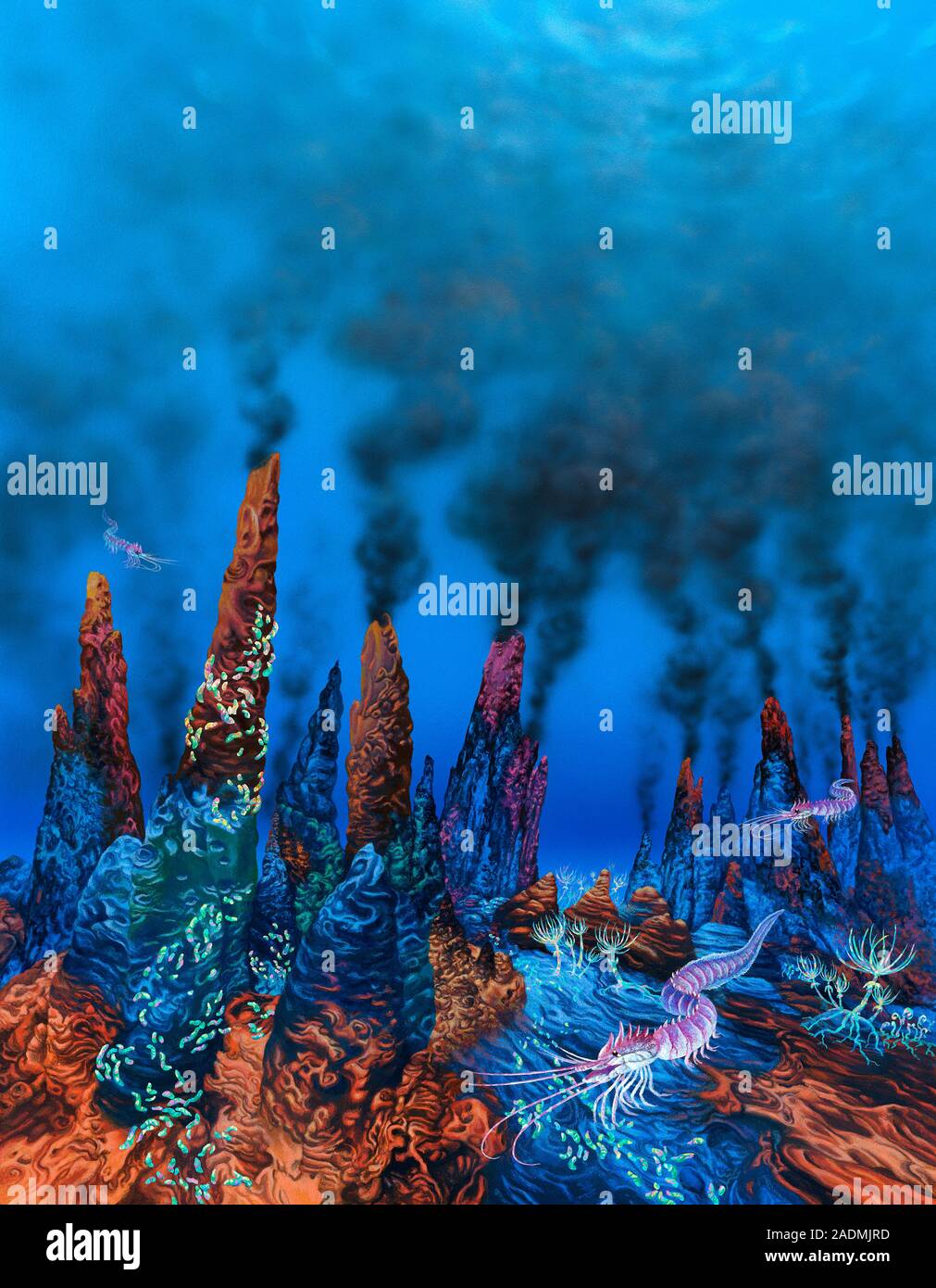 Alien hydrothermal vents. Artwork of hydrothermal 'black smoker' vents ...