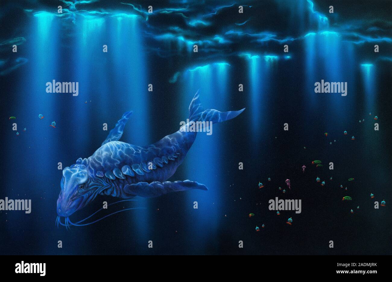 Alien life form underwater. Artwork of a hypothetical alien swimming ...