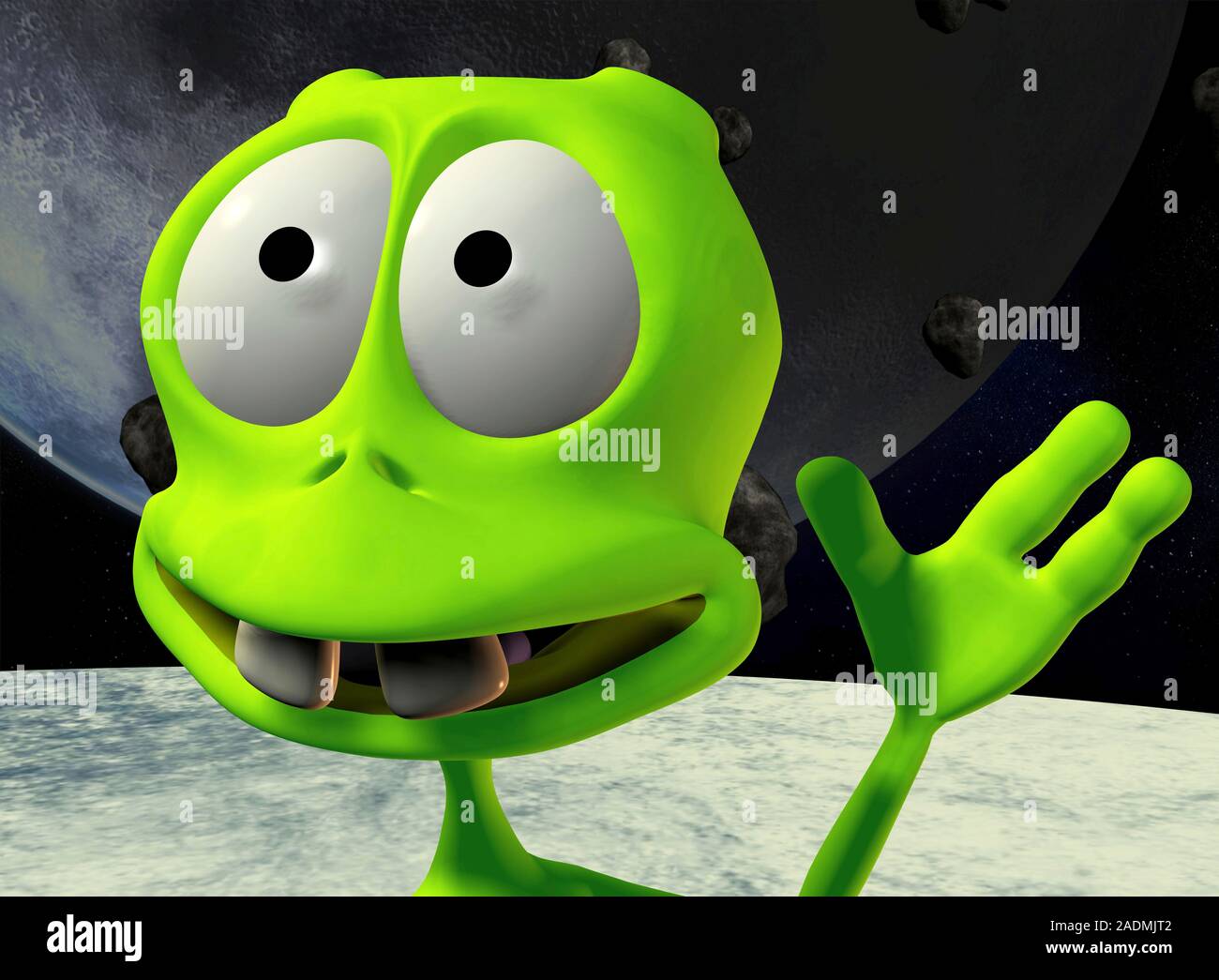 Friendly alien. Computer artwork of an alien waving Stock Photo - Alamy