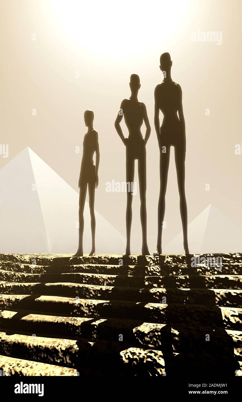 Low gravity aliens. Computer artwork of humanoid life forms adapted for ...