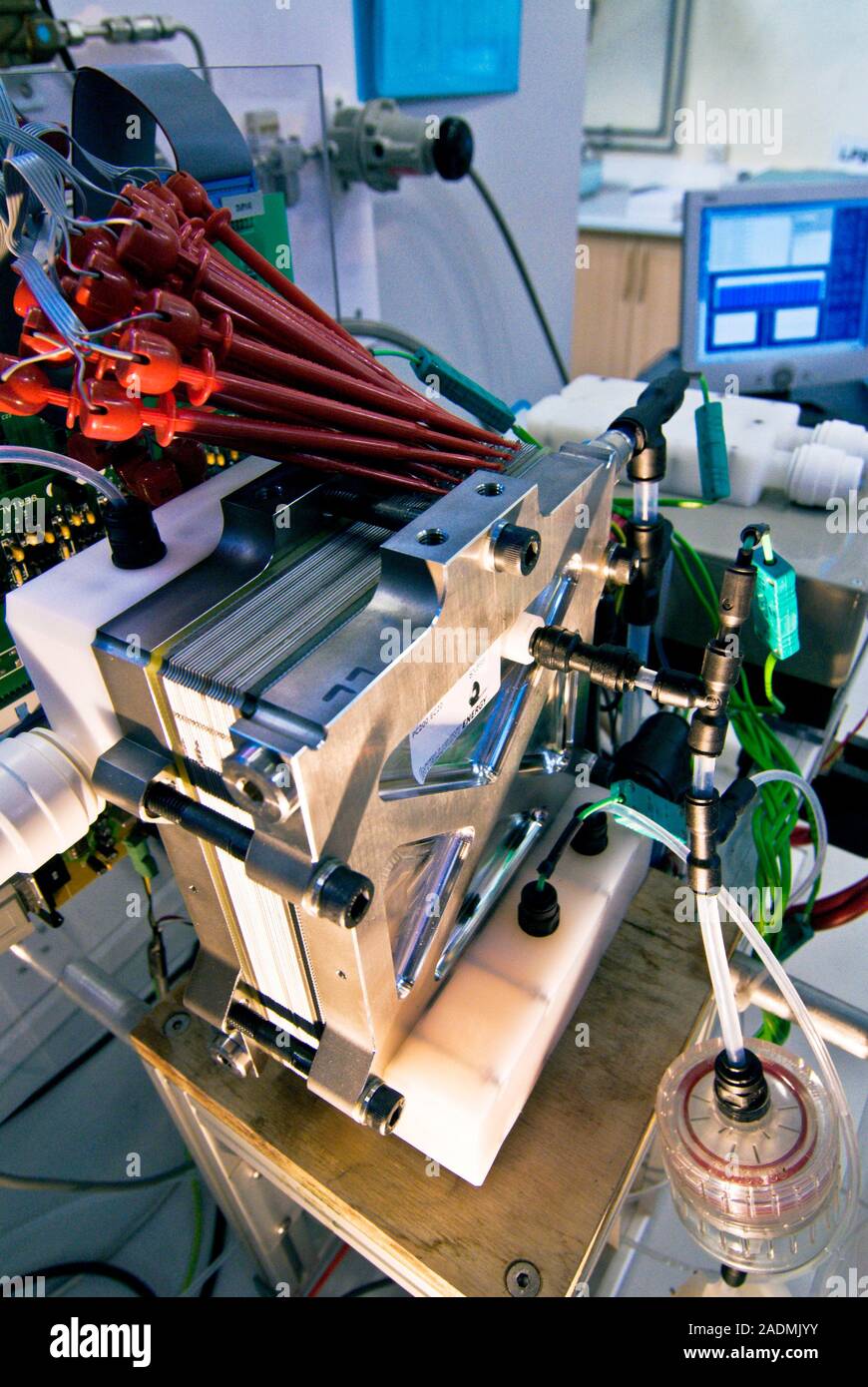 Hydrogen fuel cell research. The hydrogen fuel cell is the metal box at ...