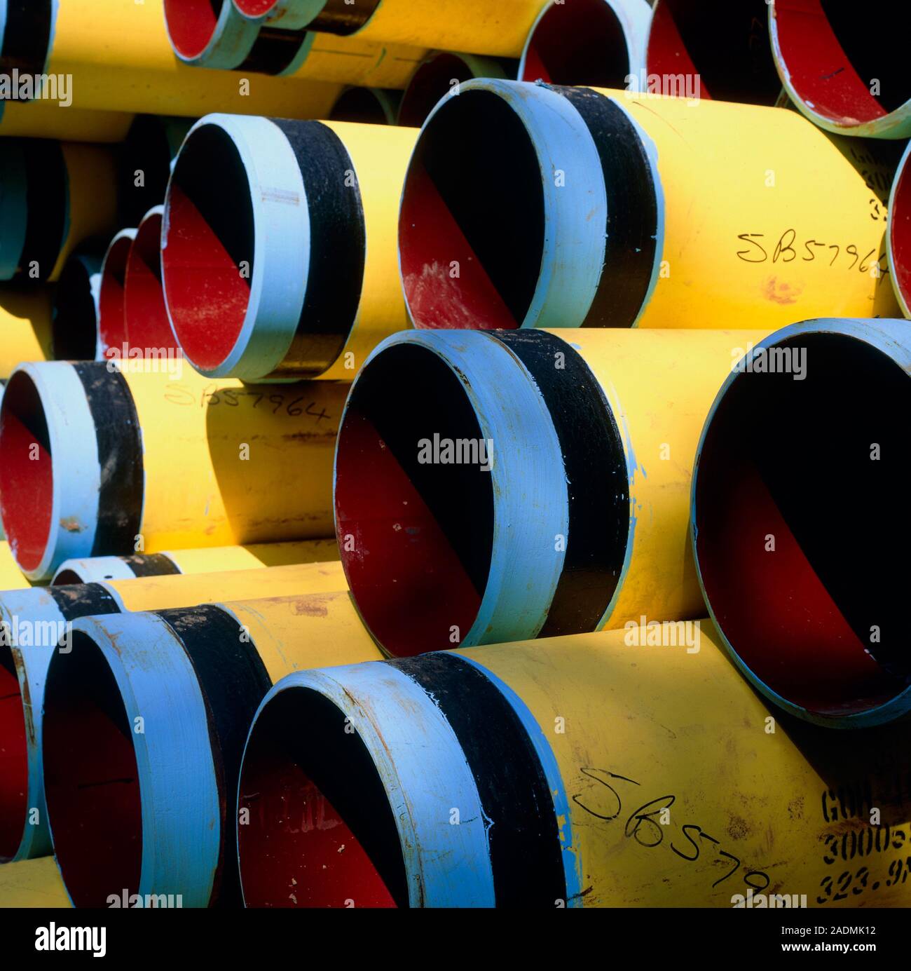 Gas supply. View of pipes used to carry natural gas. These pipes are ...
