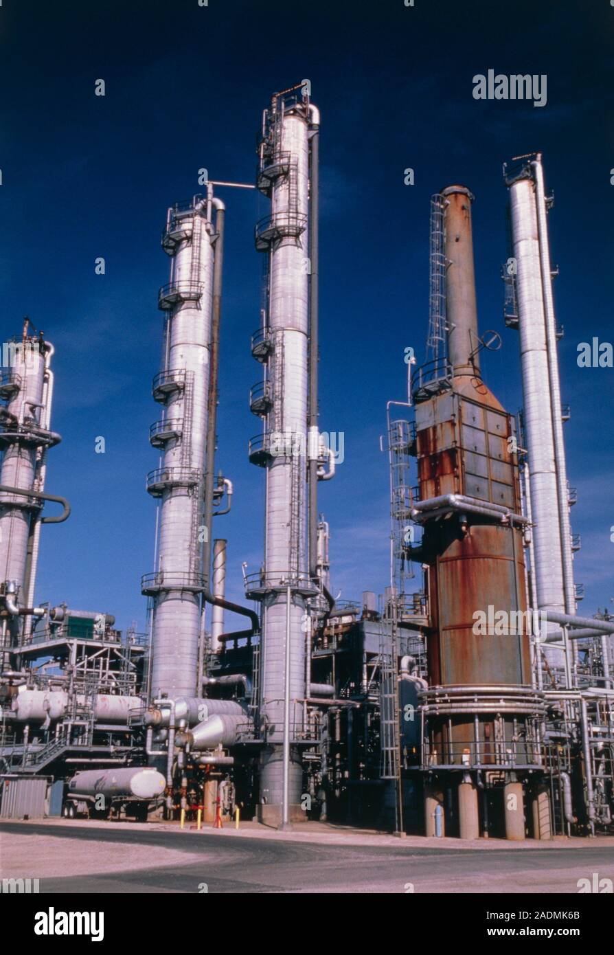 Part of an oil refinery producing petrol, natural gas and other oil ...
