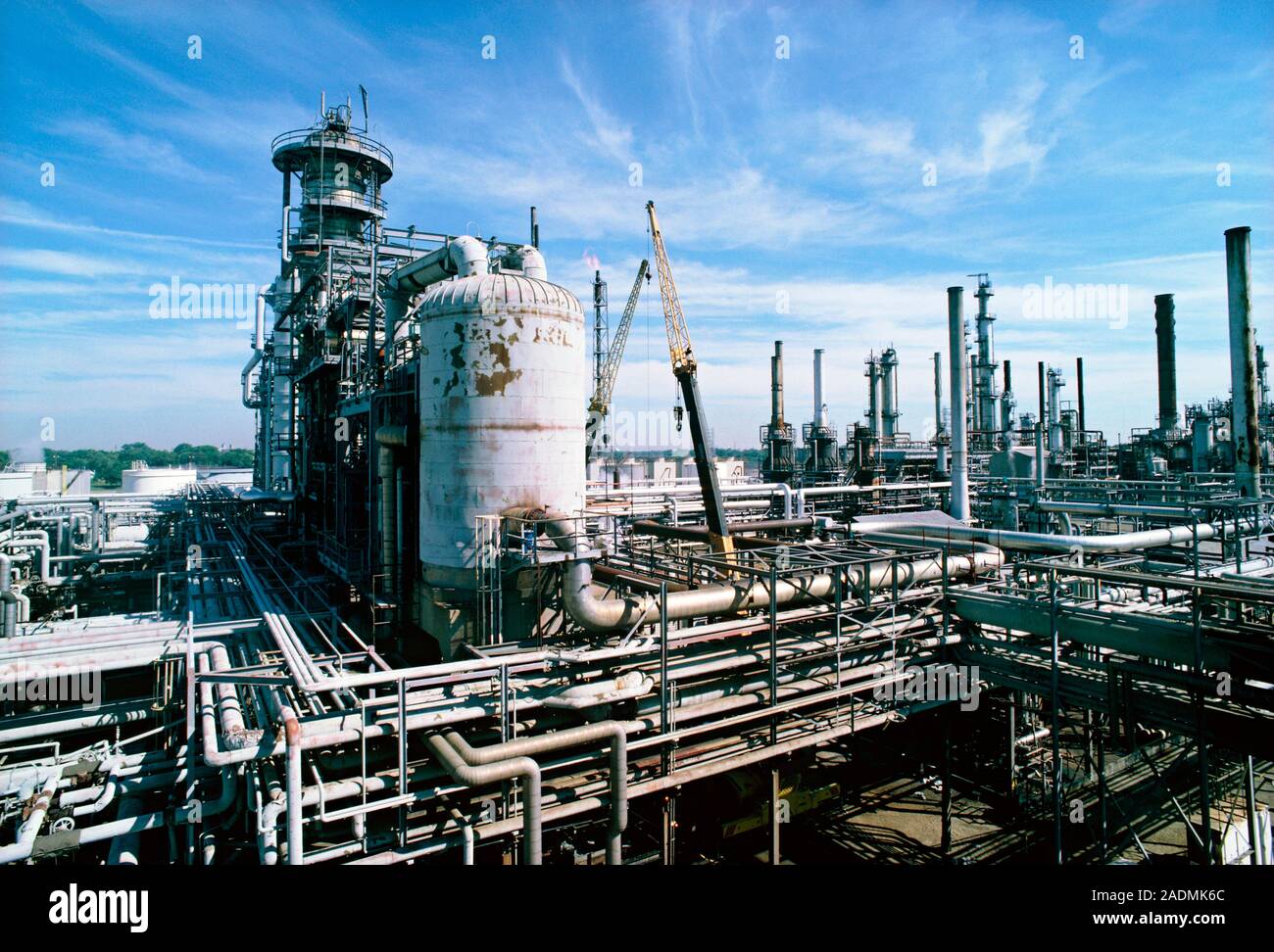 Part of an oil refinery producing petrol, natural gas and other oil ...