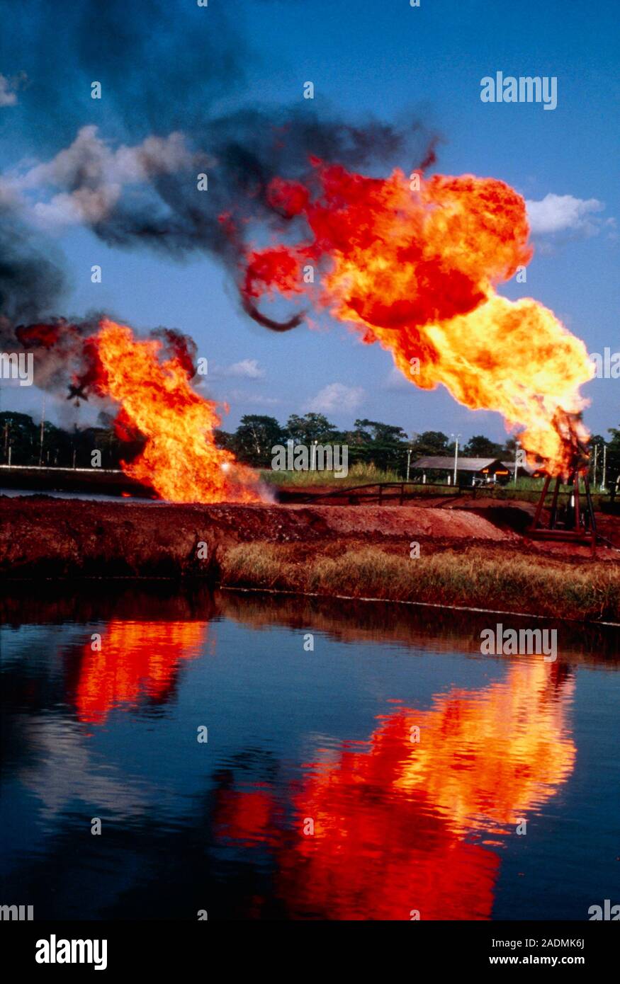 Burning gas at an oil production station in Ecuador Stock Photo - Alamy