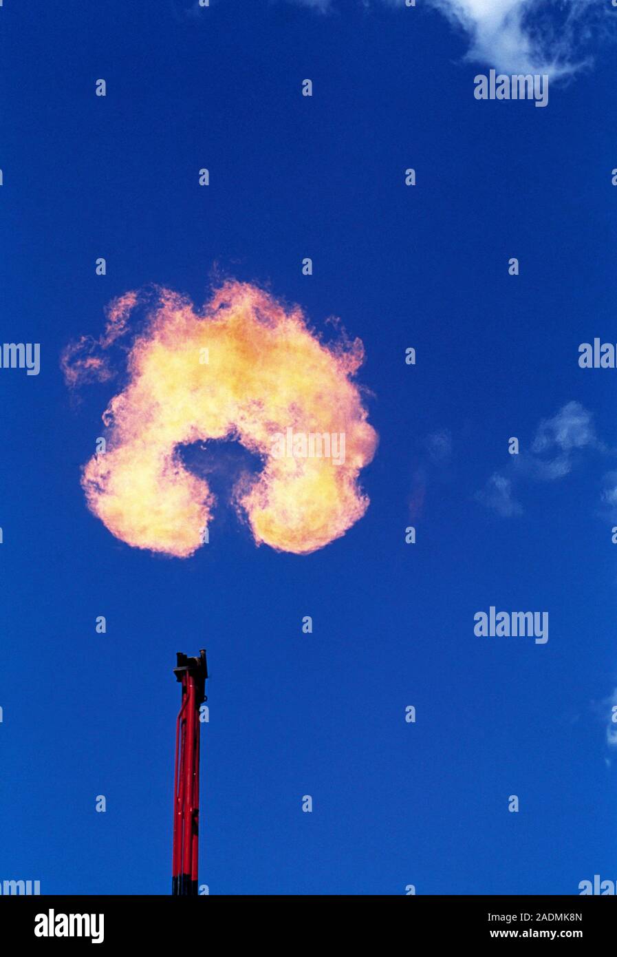 Gas flare from a venting pipe at an oil refinery. This is the disposal ...