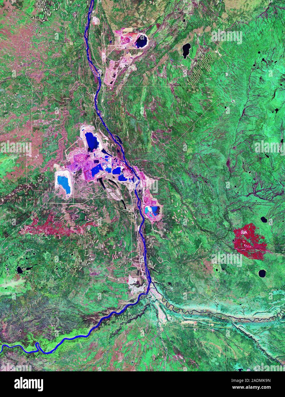 Athabasca tar sands, Alberta, Canada, landsat image. This area of tar ...