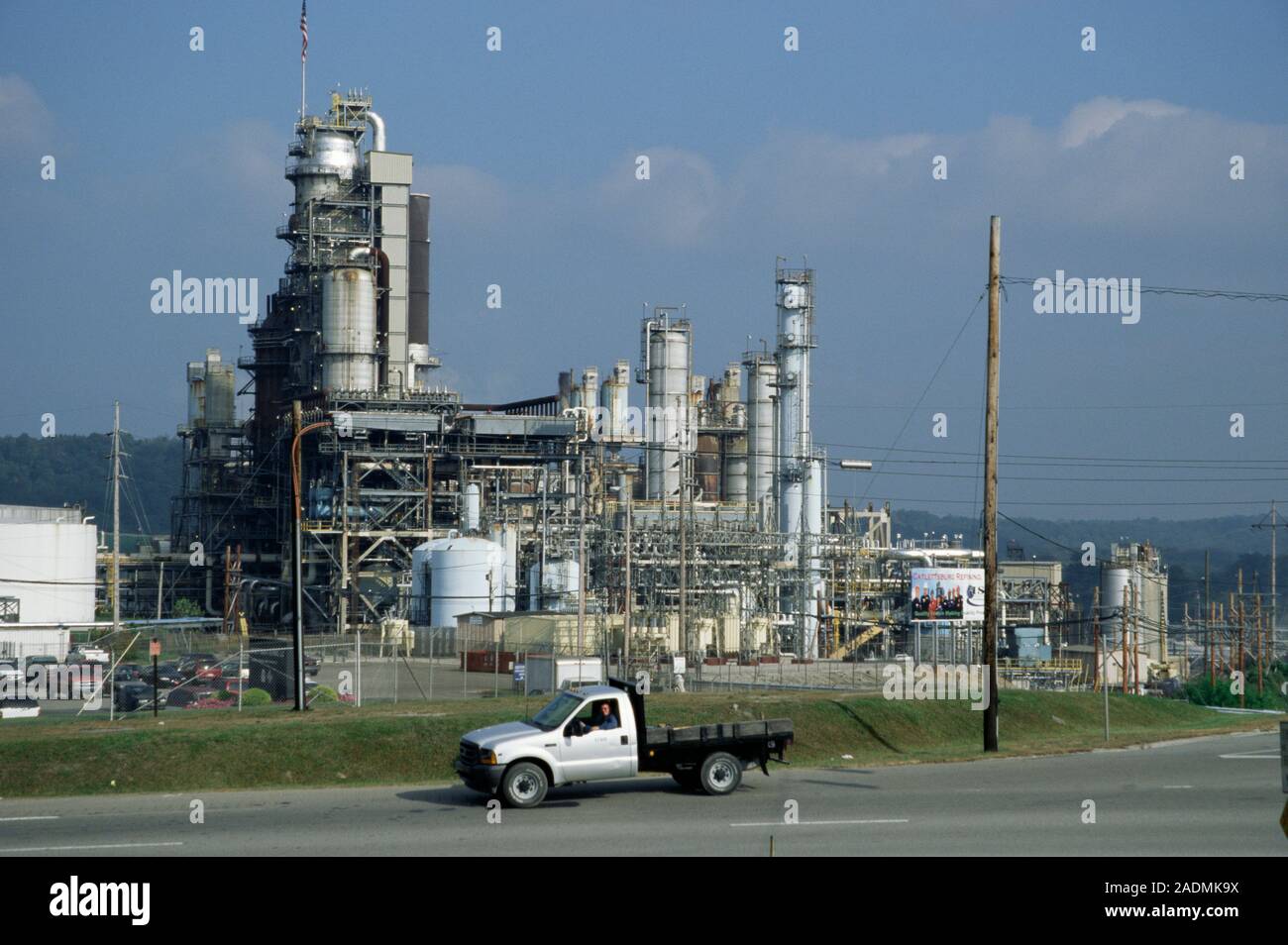 Oil refinery. Crude oil is processed at an oil refinery to produce a ...