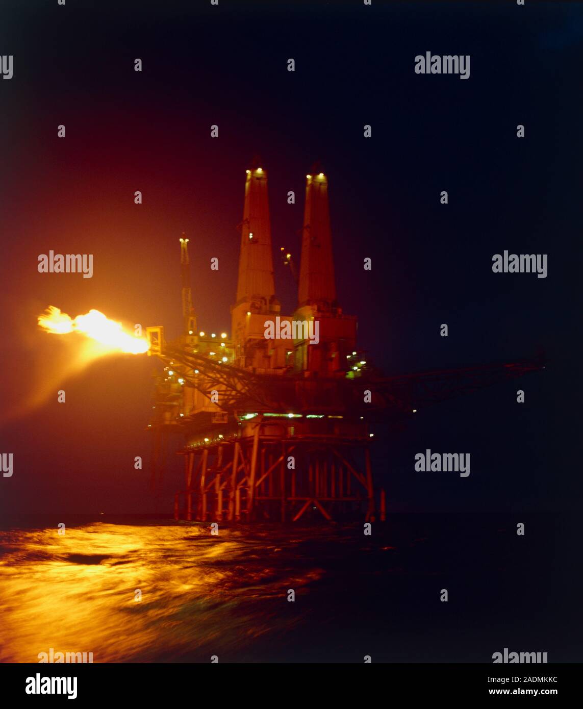 Heather-Alpha, Union Oil, North Sea production platform seen lit up at ...