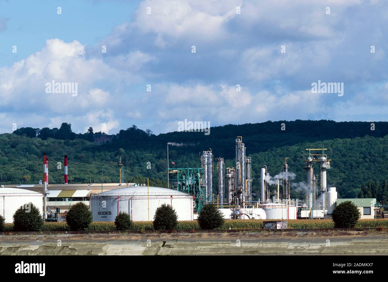 Bioethanol refinery. The refinery uses maize (Zea mays) and other plant ...