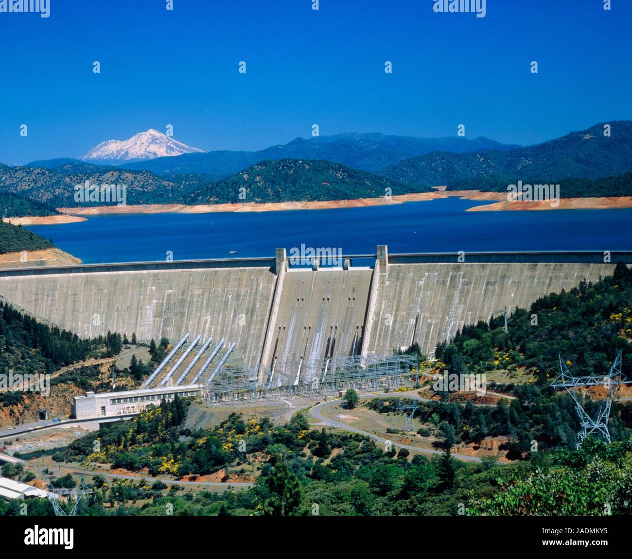 View of the Shasta dam, a hydroelectric power station located at ...
