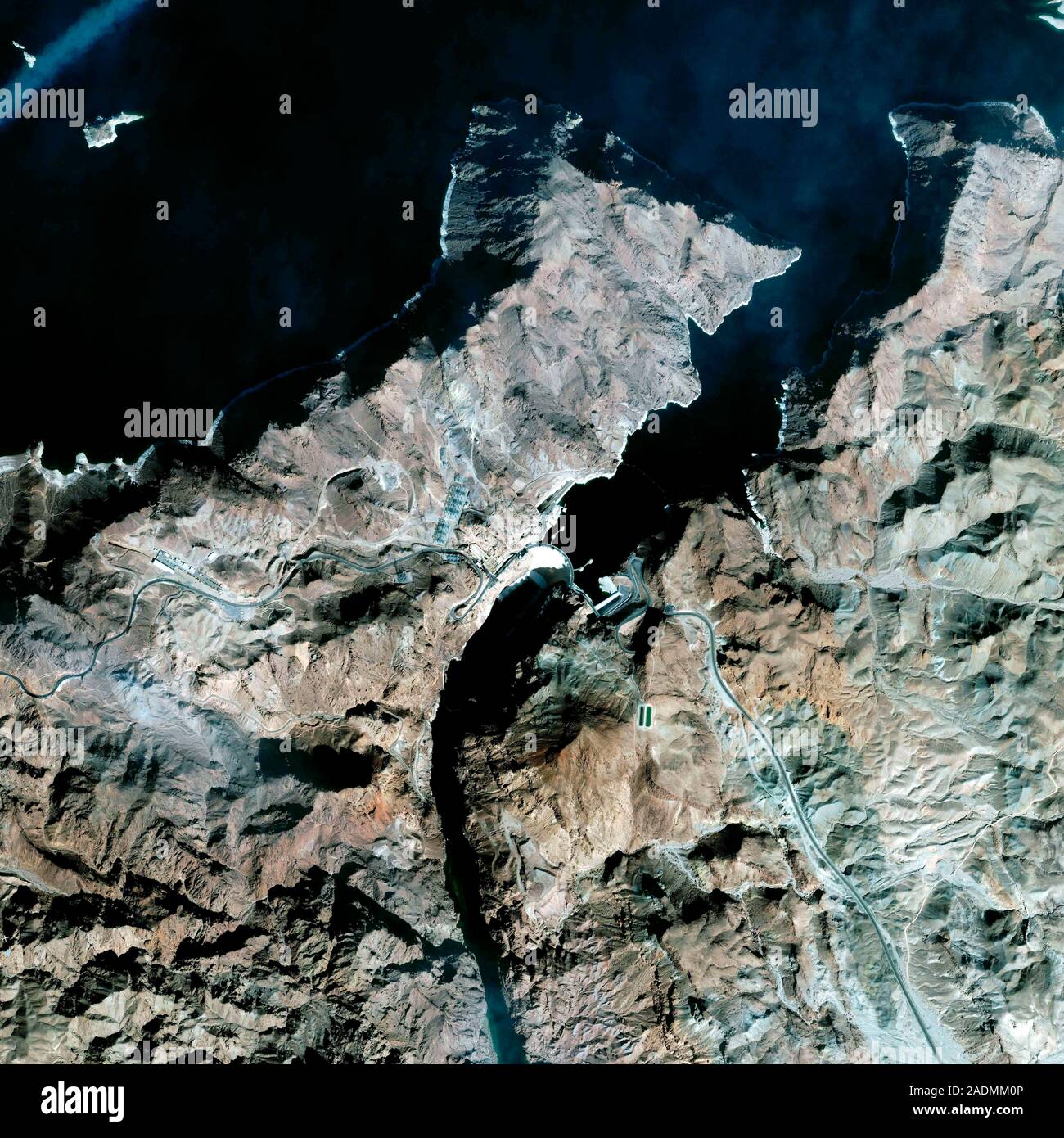 Hoover Dam. Satellite image of the Hoover Dam (at centre) on the ...