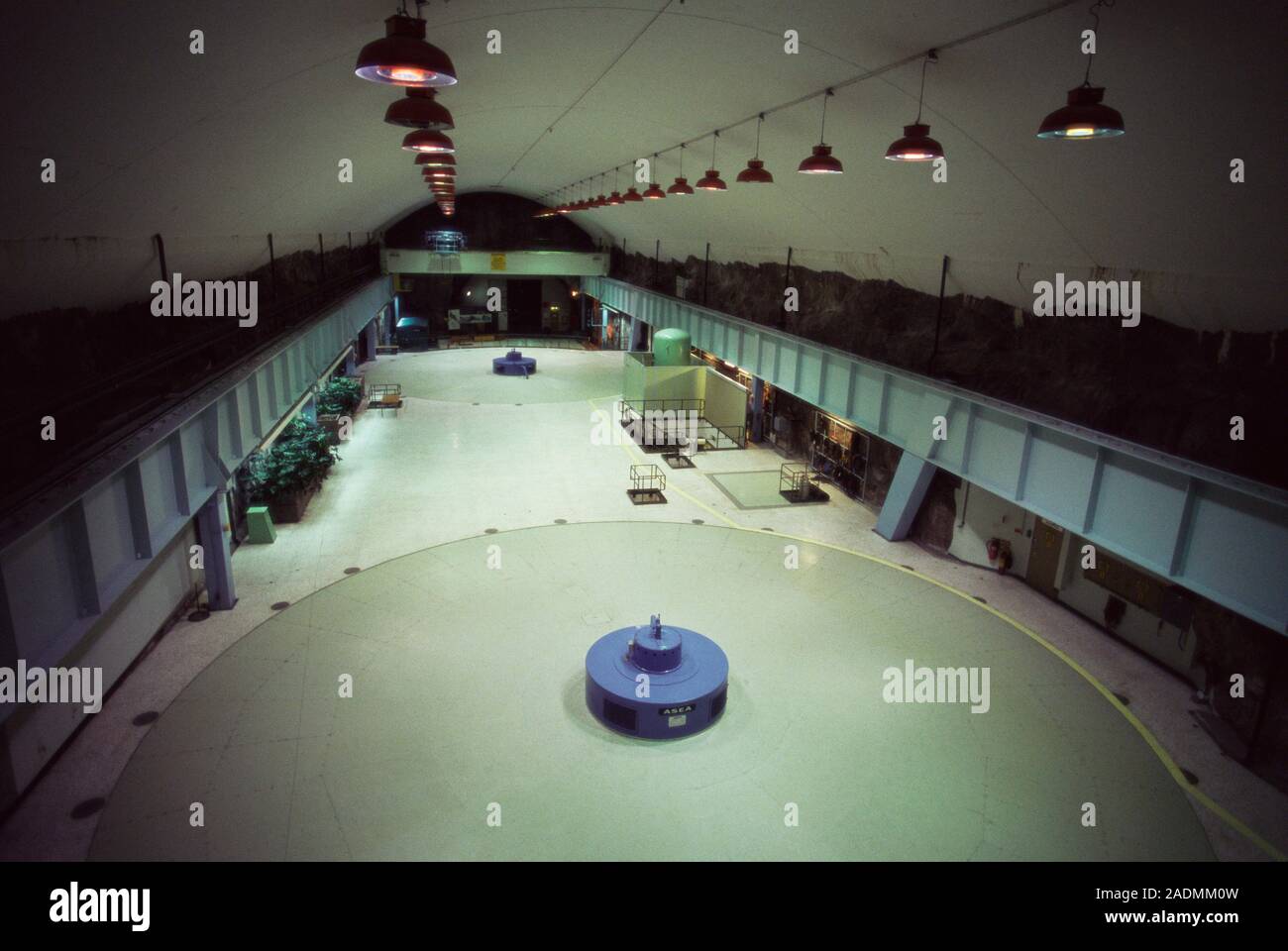 Hydroelectric generators. This is the generator hall in a hydroelectric ...