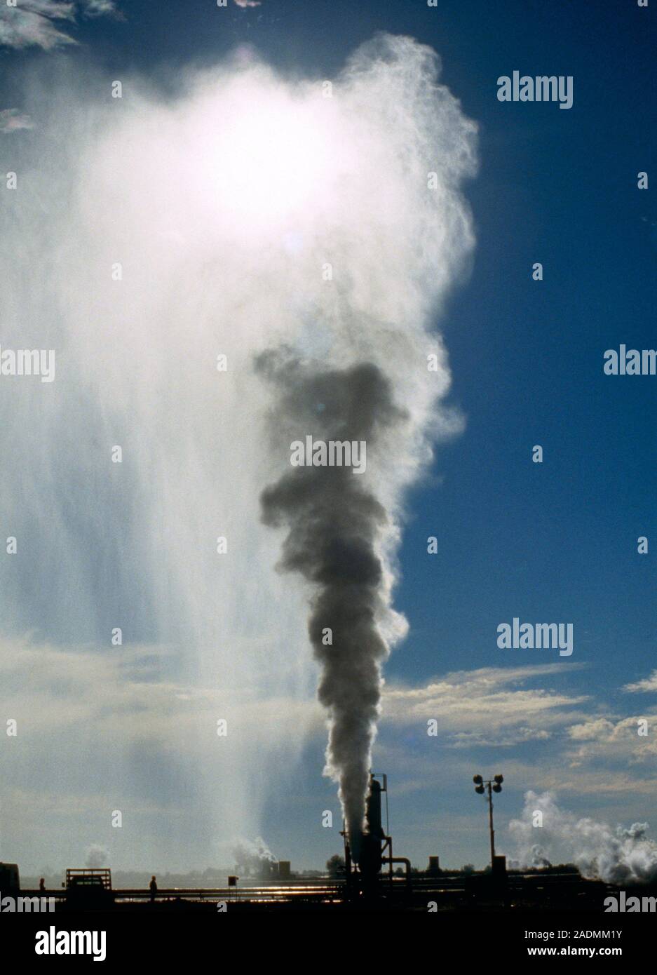 Cerro Prieto geothermal power station, Mexico, showing the geyser from ...
