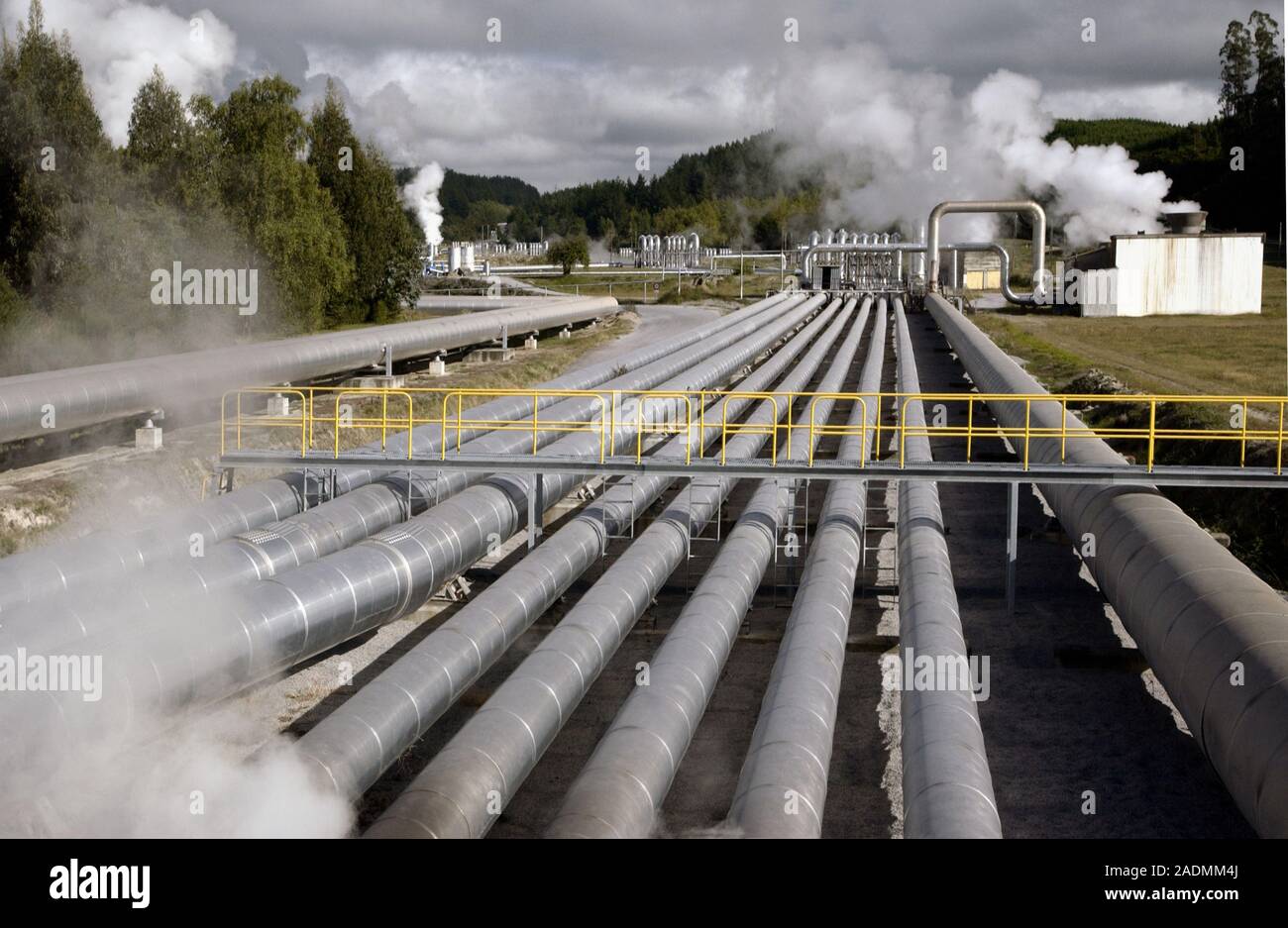 Geothermal piping at a geothermal power station. A geothermal power ...