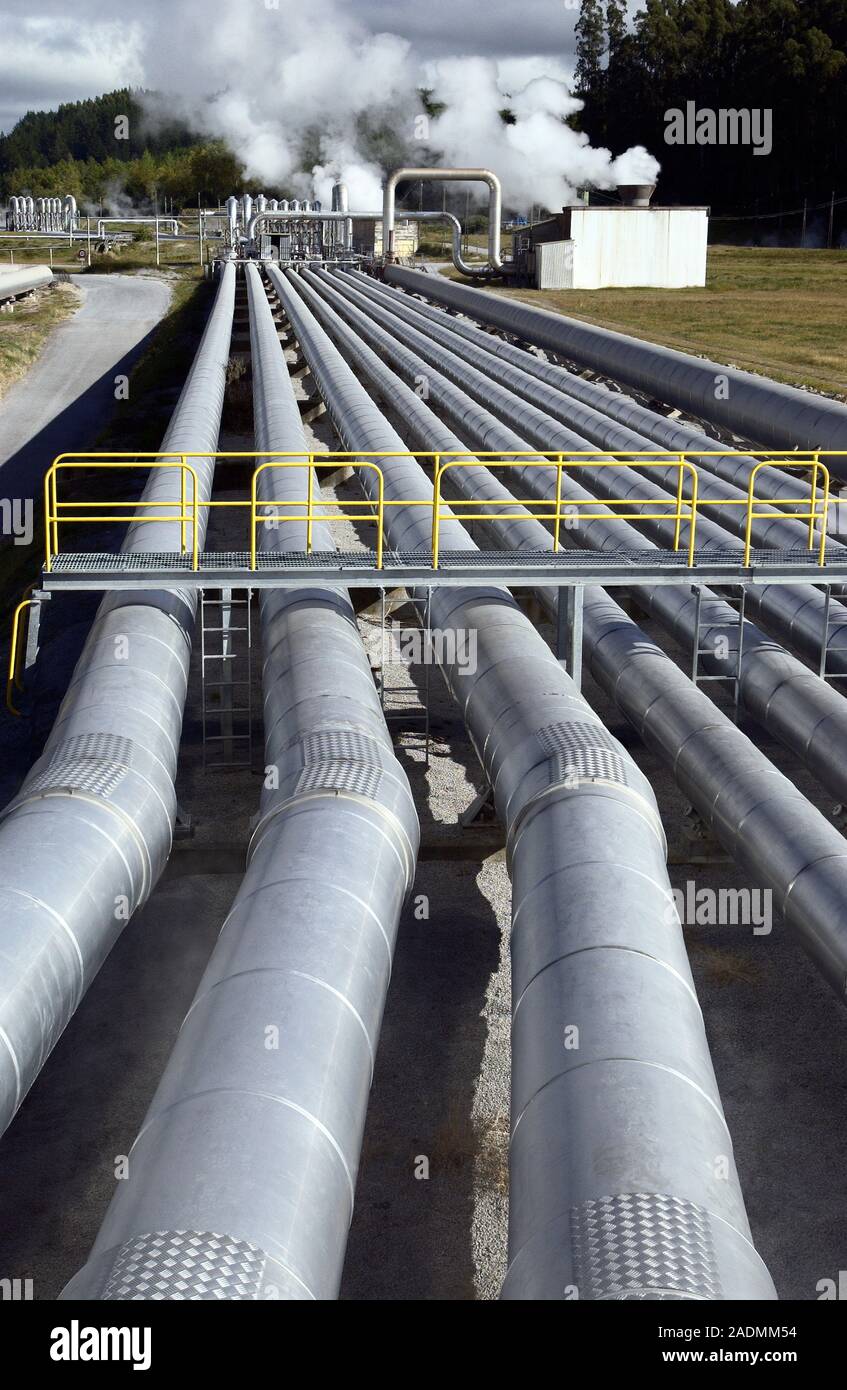 Geothermal piping at a geothermal power station. A geothermal power ...