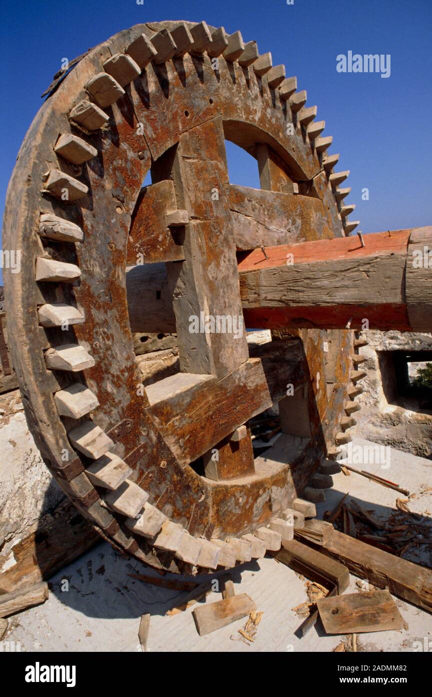 A wooden drive cog, part of the mechanism of a windmill on Patmos, one ...