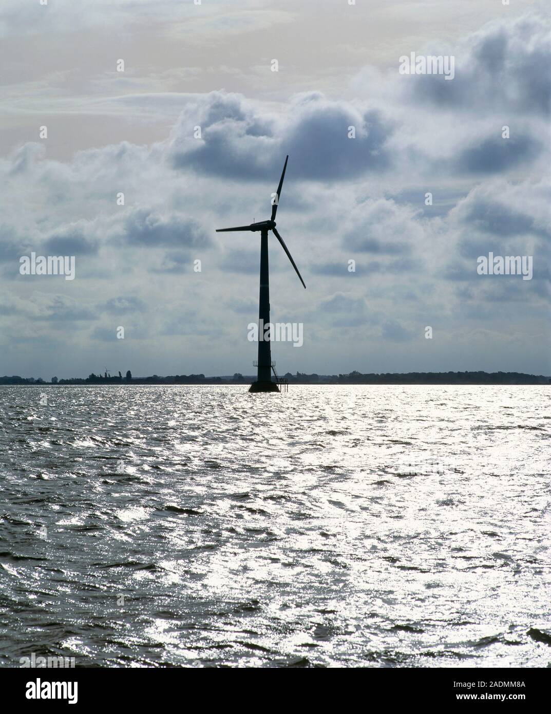 Off-shore wind farm. View of a wind turbine at the Onsveig wind farm ...