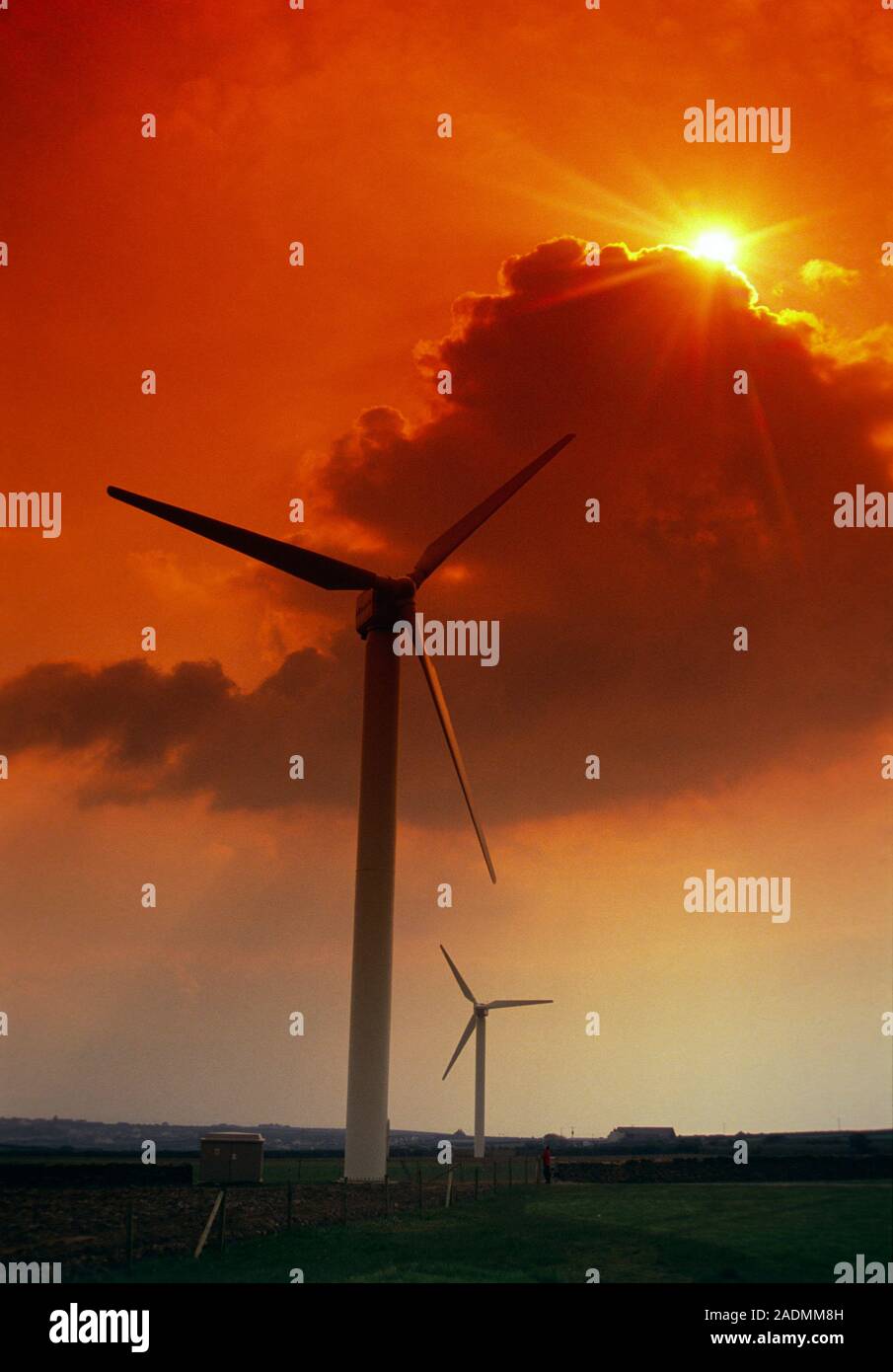 Delabole wind farm, Cornwall, England. Two of the ten turbines ...