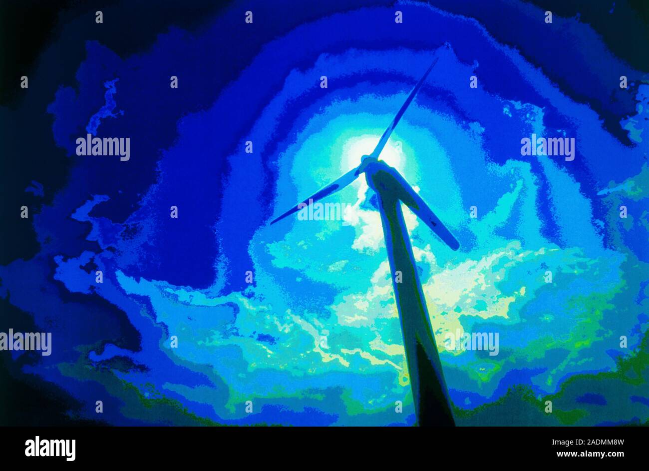 Wind power. Computer graphic illustration showing a turbine used for ...