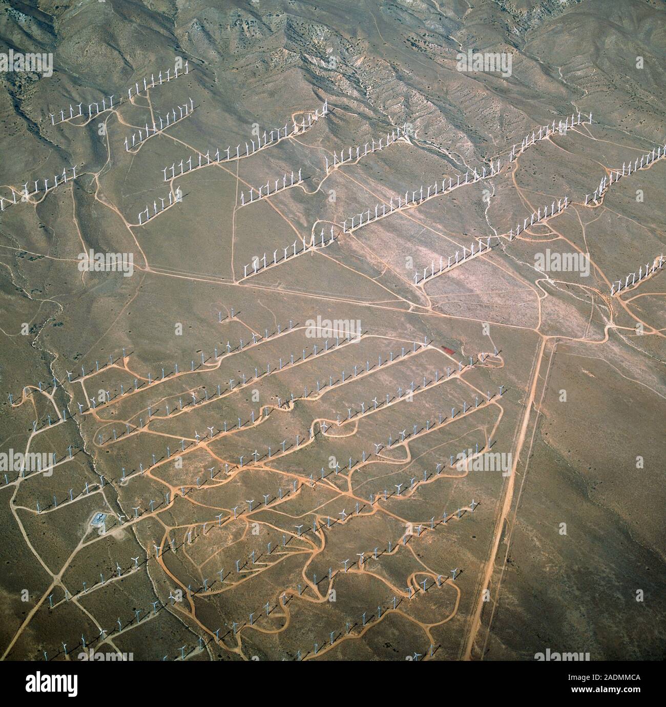 Wind farm. Aerial view of the Tehachapi wind farm, the largest wind ...