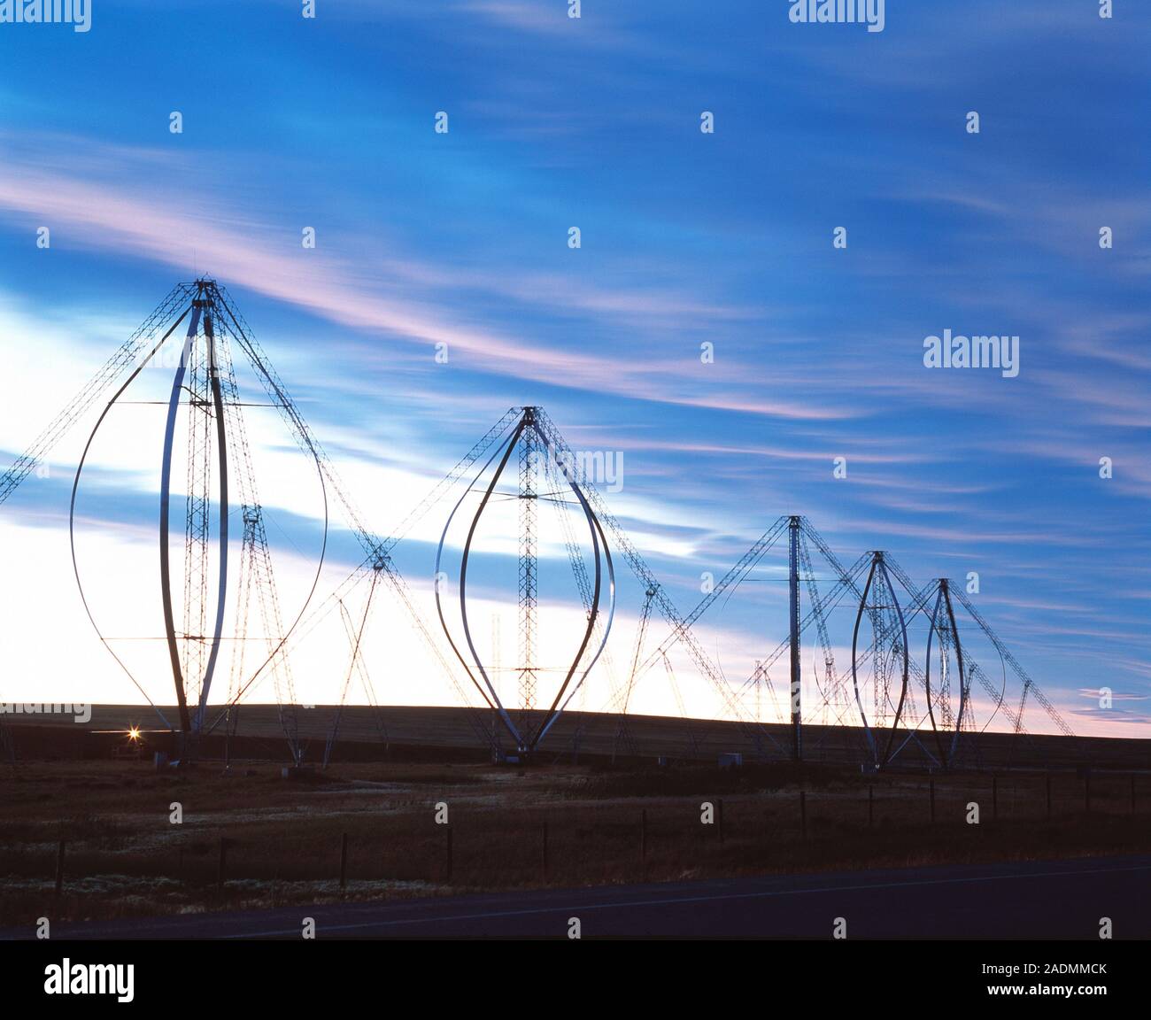 Wind turbines. Darrieus vertical axis wind turbines (VAWT). Each has ...