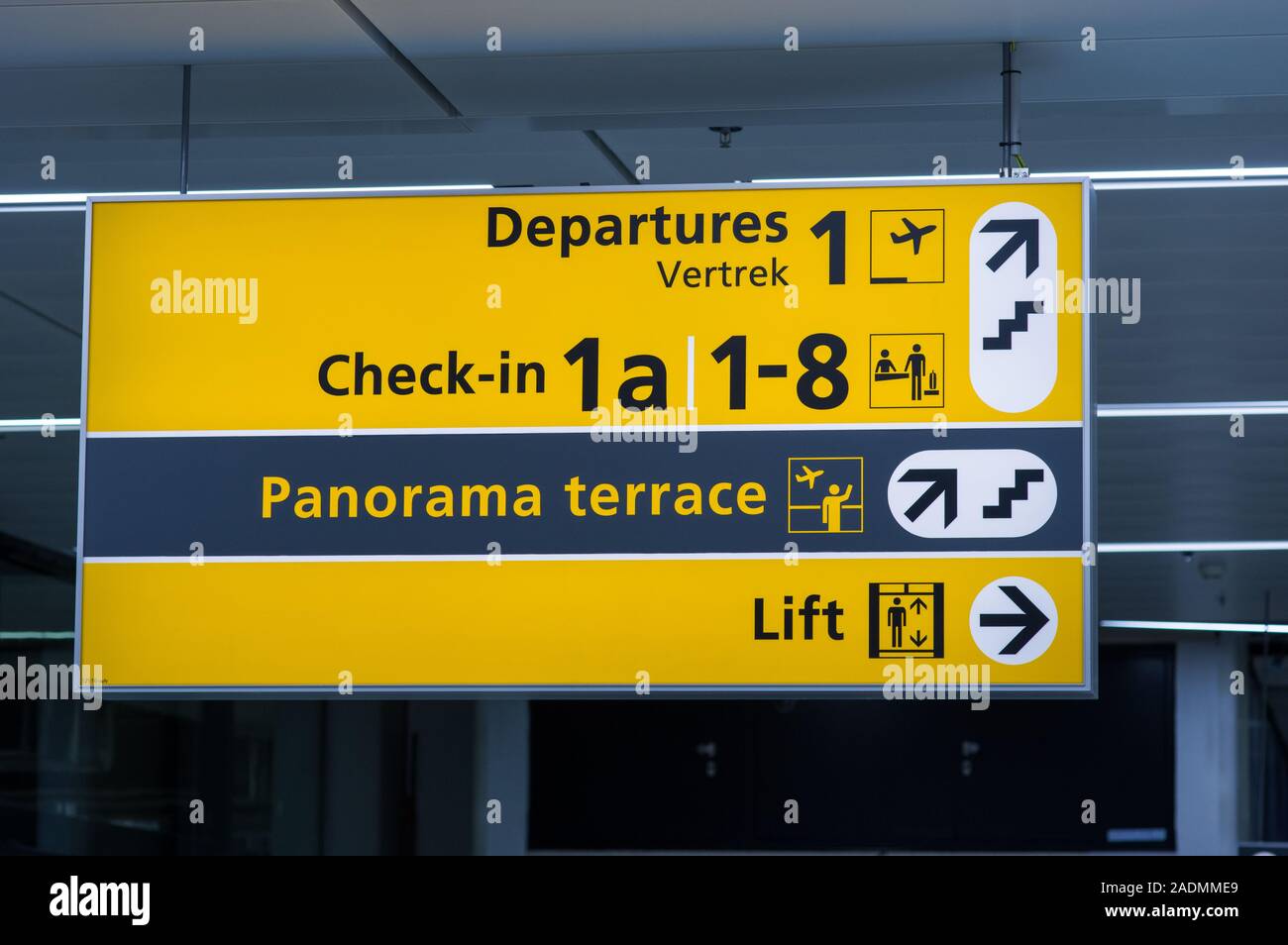 Amsterdam, Netherlands - November 10, 2019: Information sign at airport ...