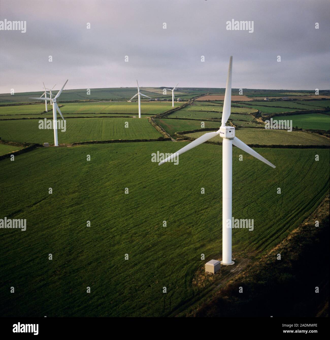 Wind farm. Aerial photograph of wind turbines in the first wind farm to ...