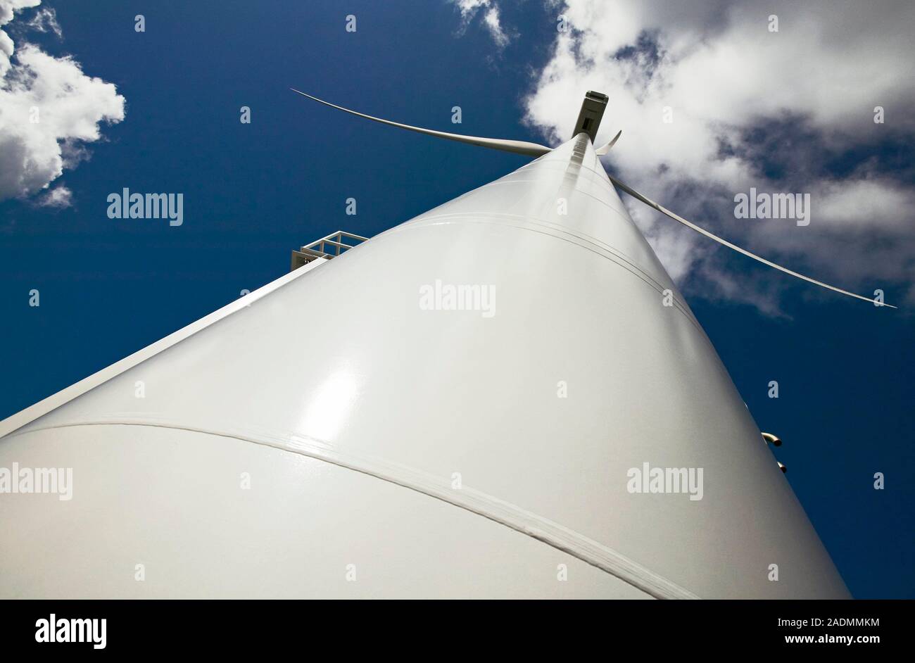 Wind turbine, seen from below. Wind power is a renewable and clean ...