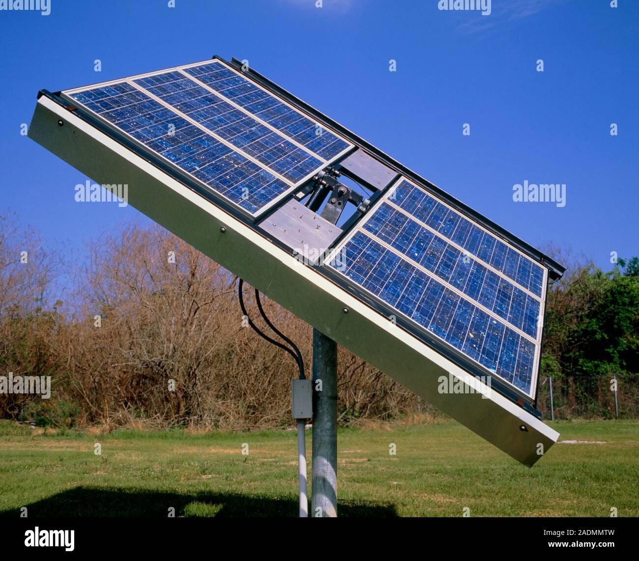 A solar collector panel covered with square photovoltaic or solar cells ...