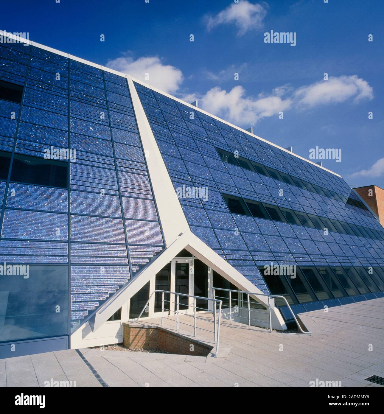 Solar panels. View of a bank of solar panels which are an integral ...