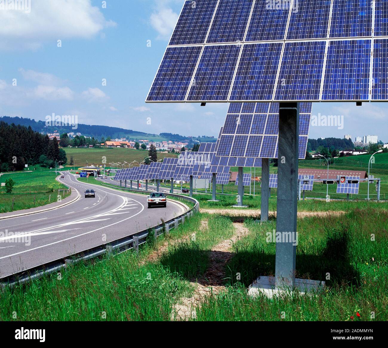 Solar panels (photovoltaic cells) for generating electricity, alongside ...