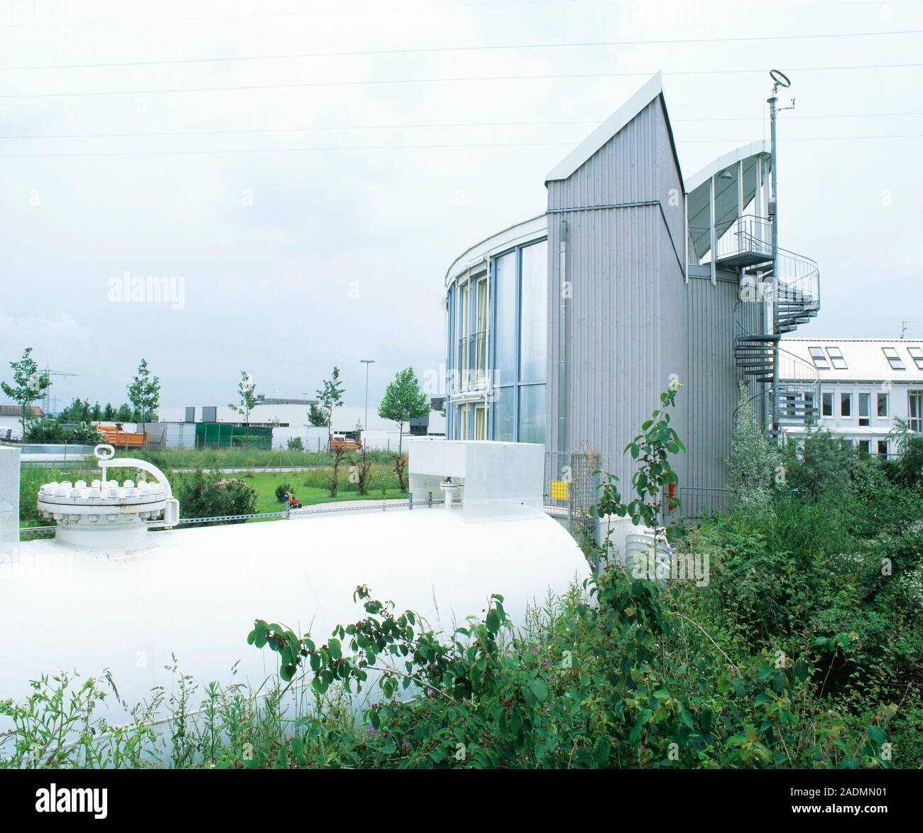 Hydrogen tank at a self-sufficient solar powered house. This house uses ...