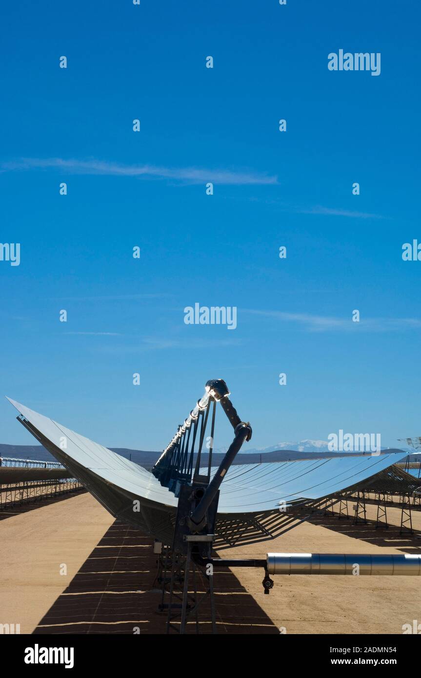 Solar parabolic mirror. Close-up of a solar energy generating systems ...