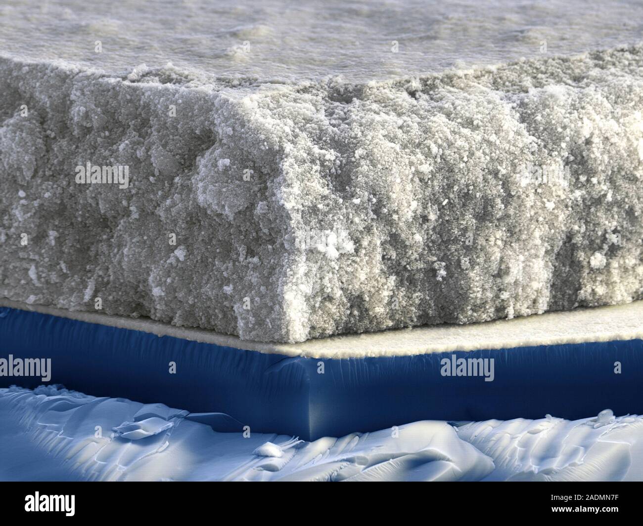 Coated solar cell. Coloured scanning electron micrograph (SEM) of a ...