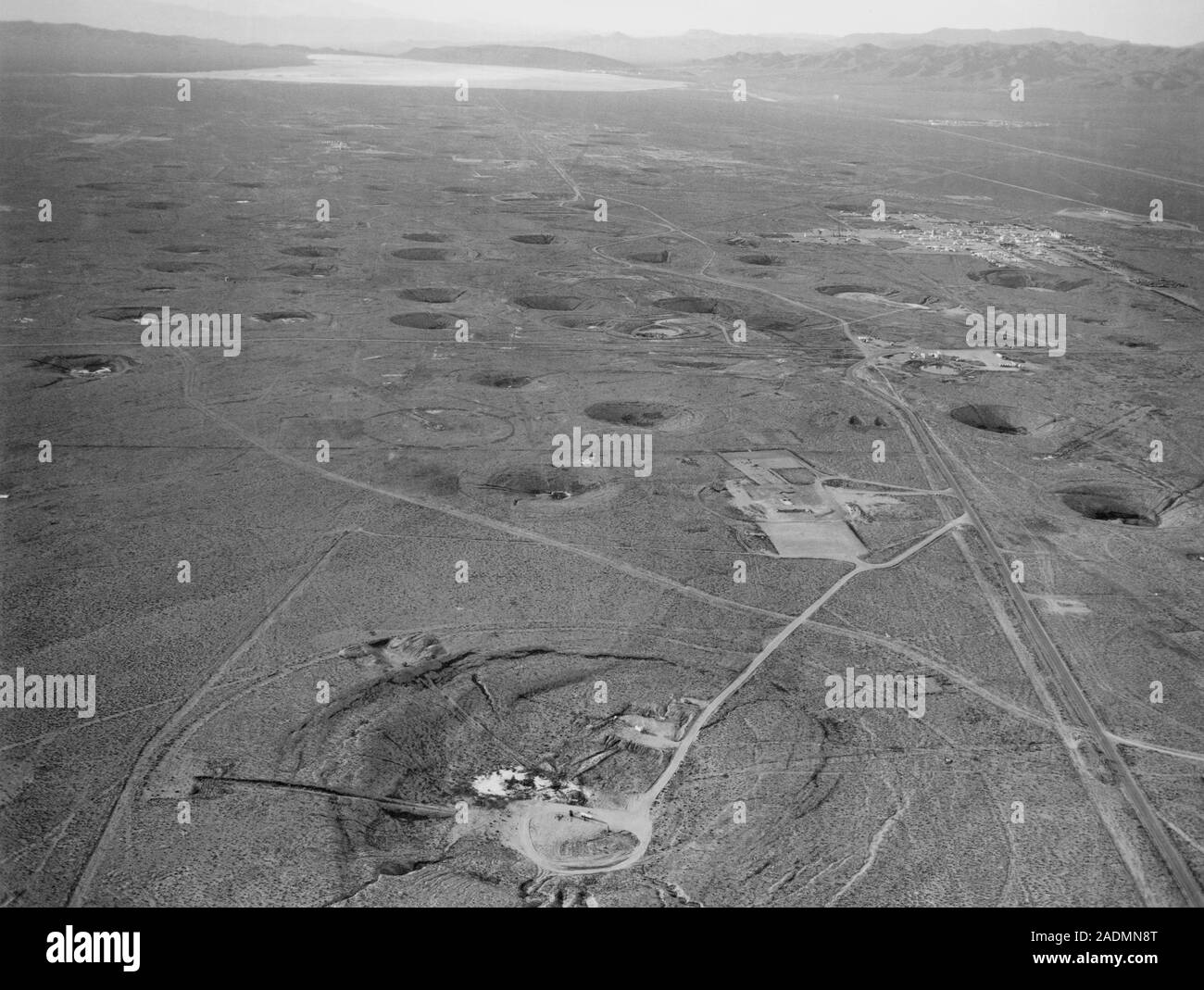 Subsidence craters at the Tonopah atomic test site, Nevada USA. The ...